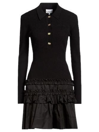 GANNI Solid Color Midi Dress - Black