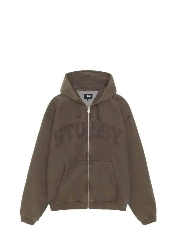 StÜssy Faded-graphic Zip-up Hoodie - Olive