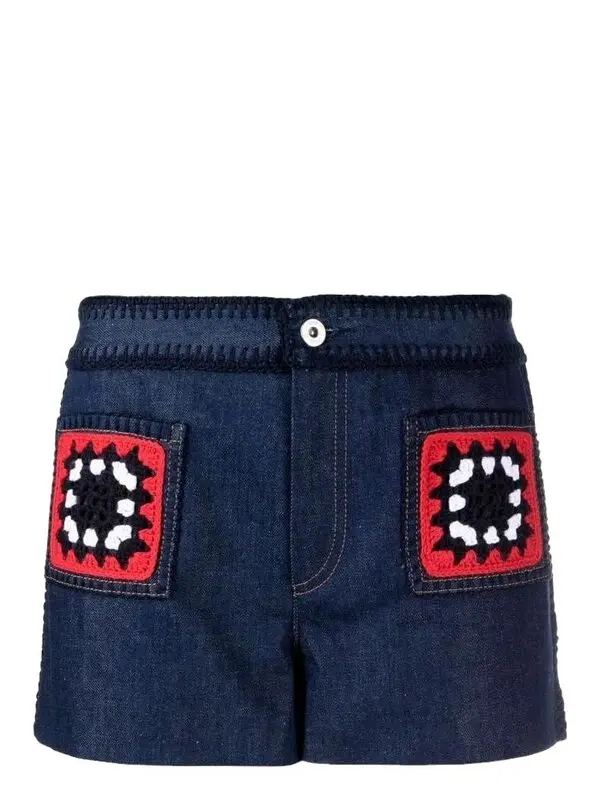 Miu Miu Patterned Denim Shorts - Blue
