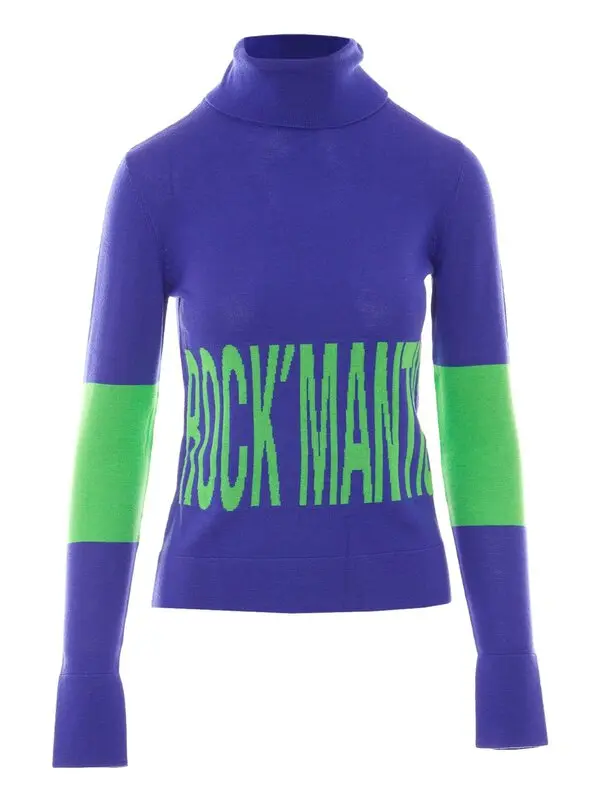 Patrizia Pepe Color-block Slogan Turtleneck Sweater - Blue