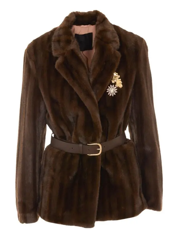 Liu Jo Jacket In Faux Fur - Brown
