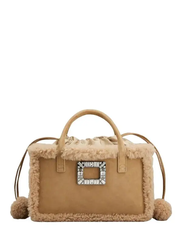 ROGER VIVIER Viv Skate Shearling Tote Bag - Camel