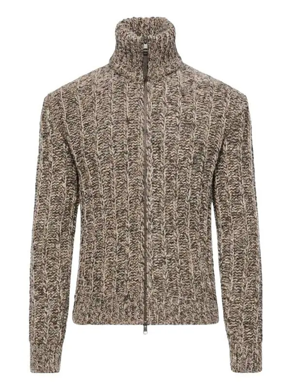 Moncler Wool Blend Bouclé Zip-up Cardigan - Grey