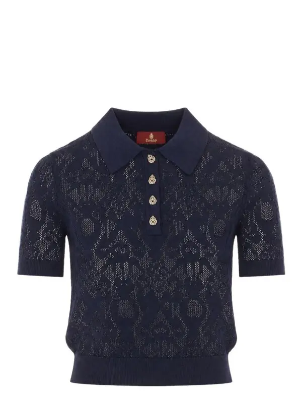 DONDUP Openwork Polo Knitted Top - Navy