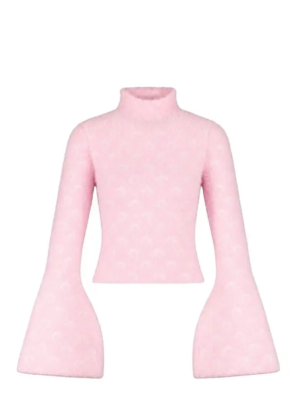 MARINE SERRE Fluffy Moon Jacquard Knit High-neck Sweater - Pink