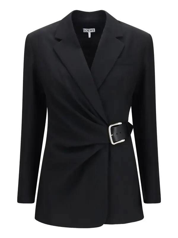 Loewe Draped Wool Jacket With Belt - Black