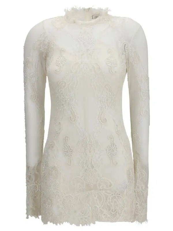 Blumarine Embroidered Lace Mini Dress - White