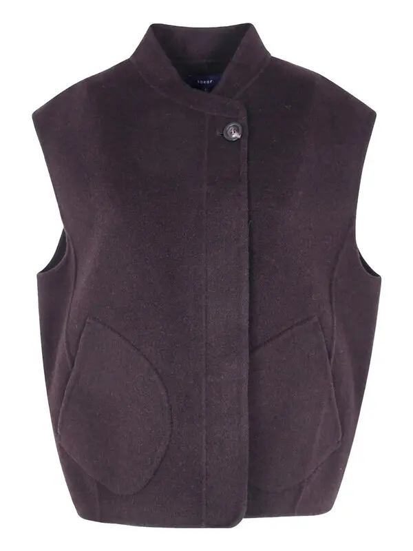 Soeur Stand Collar Wool Blend Sleeveless Vest - Deep Chestnut