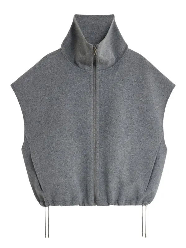 Soeur High Neck Wool Sleeveless Poncho Vest - Light Gray