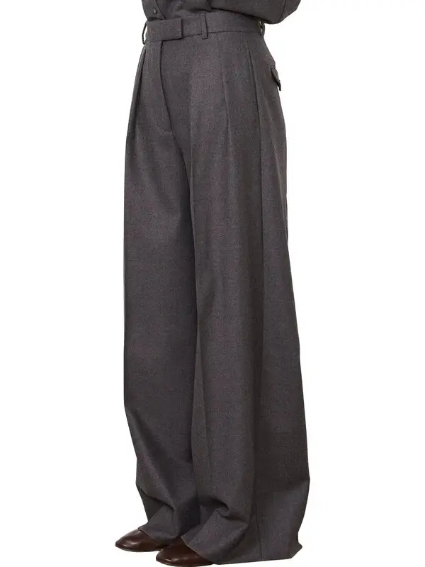 Officine Générale Elka Pleated Wide-leg Tailored Trousers - Medium Gray