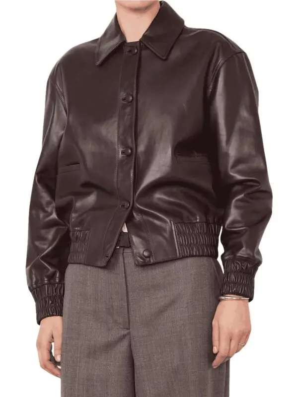 Officine Générale Collared Leather Bomber Jacket - Black