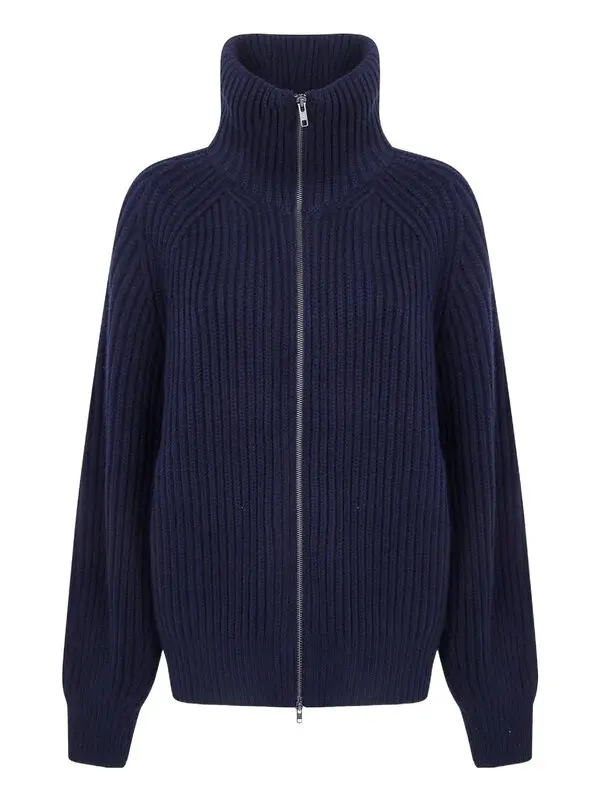 Soeur Jasper Zip Knitted Jacket - Navy Blue
