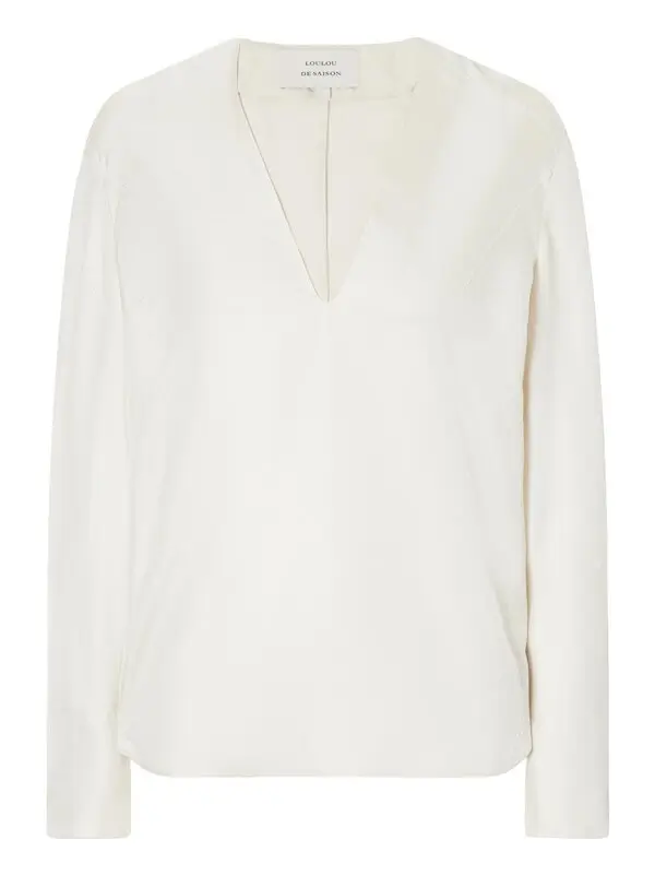 Loulou De Saison Velvet-trimmed Silk-blend Twill Blouse - White