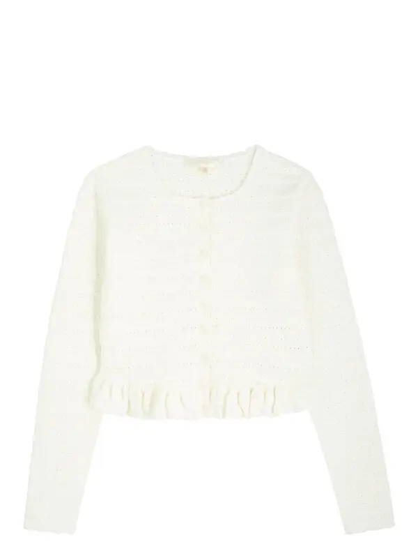 LoveShackFancy Cropped, Slim-fit Cardigan - Ivory