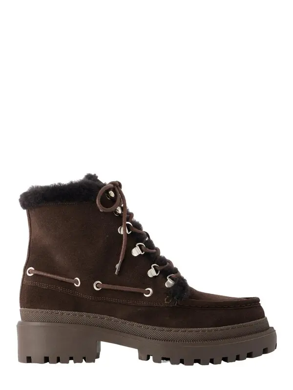 YVES SALOMON Eyelet-detailed Brushed Shearling-trimmed Suede Ankle Boots - Black