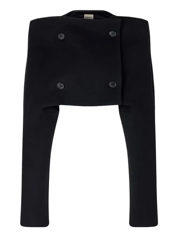 Khaite Cropped Double-breasted Wool-crepe Blazer - Black