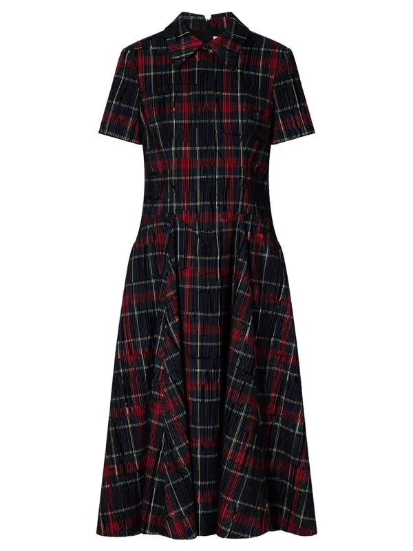 EMILIA WICKSTEAD Checked Flocked Velvet-trimmed Gabardine Midi Dress - Black