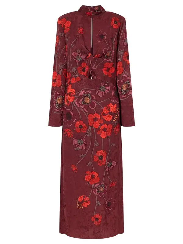Johanna Ortiz Cut-out Floral-print Jacquard Midi Dress - Red