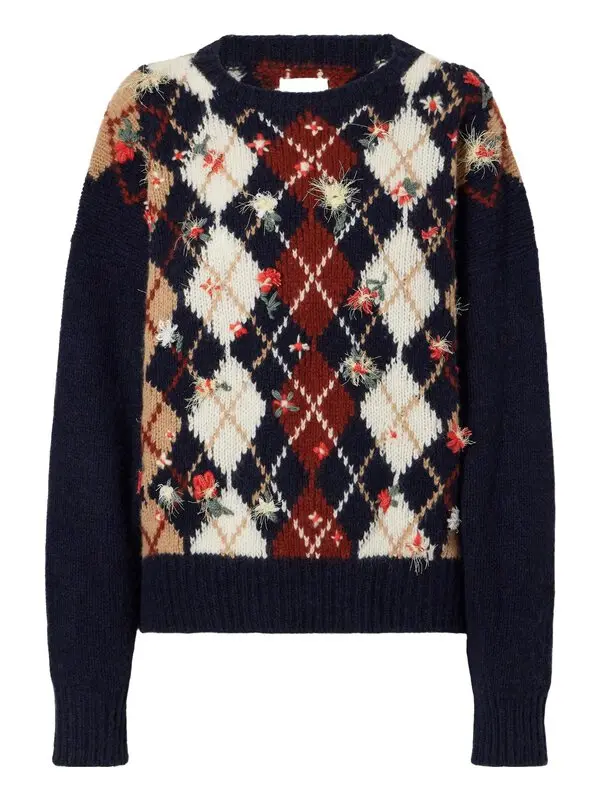 Khaite Checked Embroidered Sweater - Black