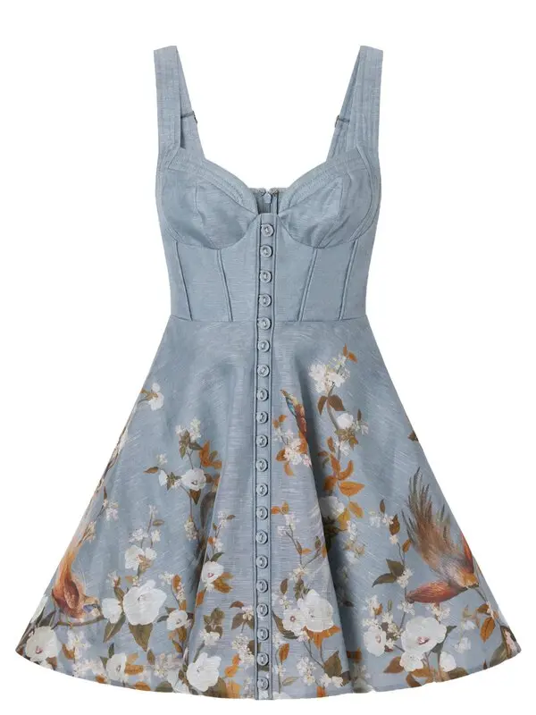 Zimmermann Floral-print Crepe De Chine Mini Dress - Gray