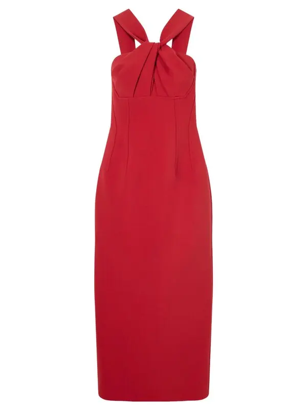 EMILIA WICKSTEAD Open-back Twisted Darted Birdseye Halterneck Midi Dress - Red
