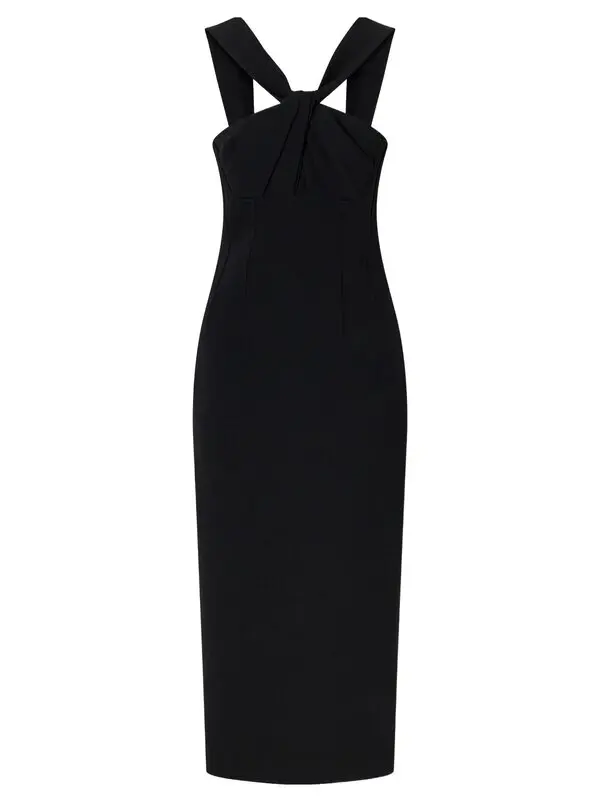 EMILIA WICKSTEAD Open-back Twisted Darted Birdseye Halterneck Midi Dress - Black