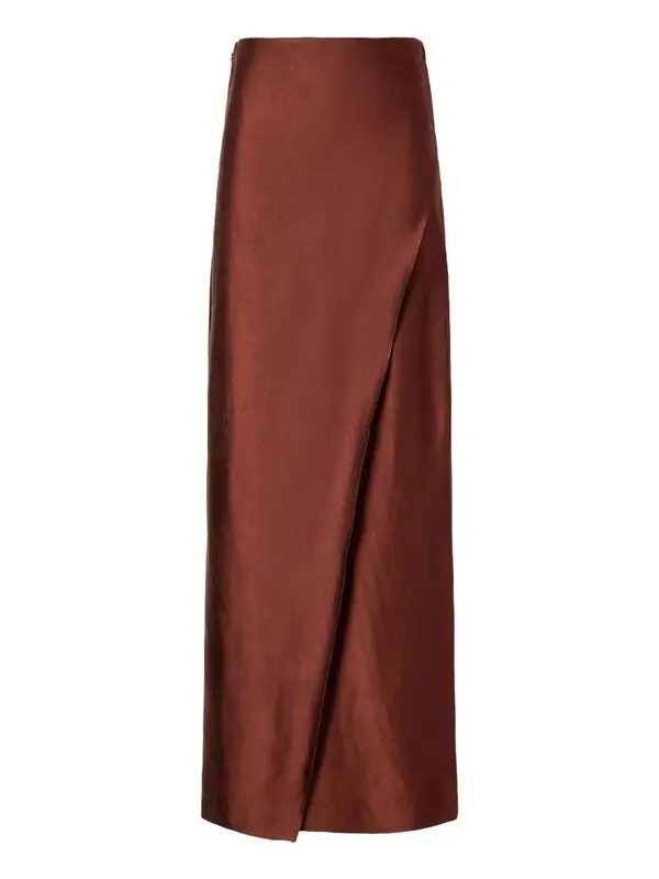RUOHAN Wrap-effect Satin-jacquard Maxi Skirt - Brown