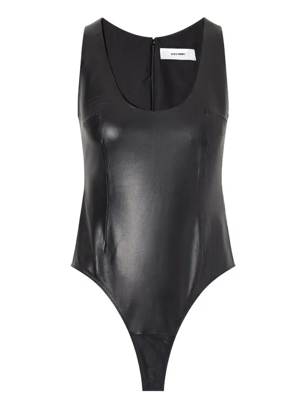 Alex Perry Darted Leather Bodysuit - Black
