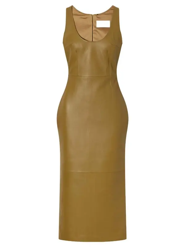 Alex Perry Paneled Leather Midi Dress - Brown