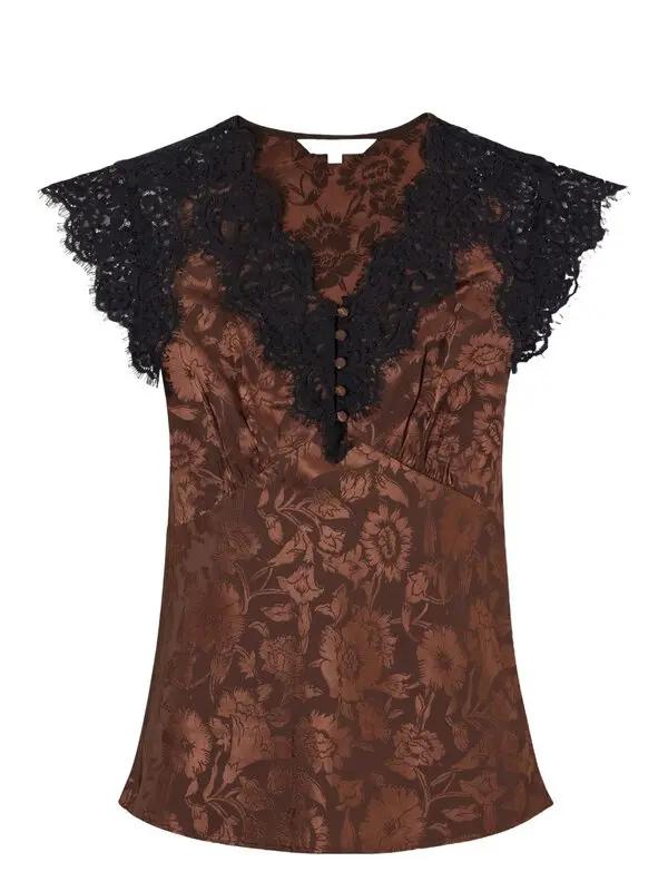 Veronica Beard Lace-trimmed Floral-jacquard Silk-blend Satin Blouse - Black