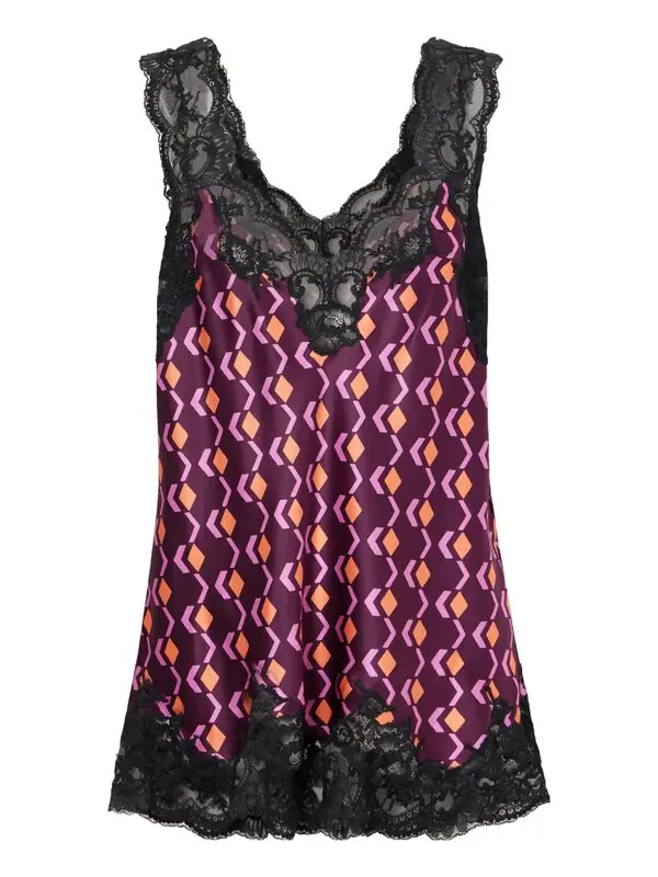 Rabanne Printed Lace-trimmed Silk-satin Cami - Black
