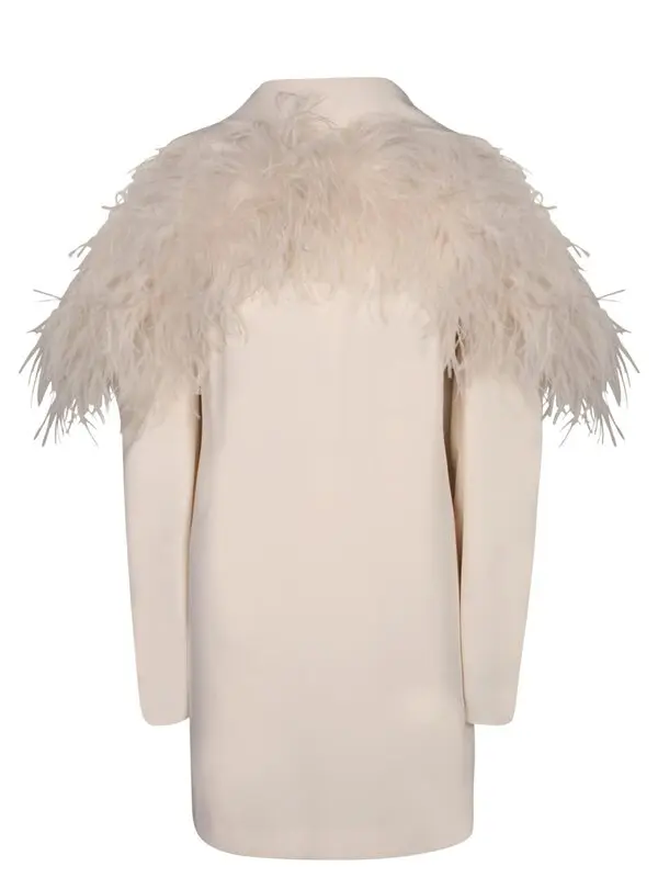 P.a.r.o.s.h Feather-trim Cold-shoulder Mini Dress - Beige