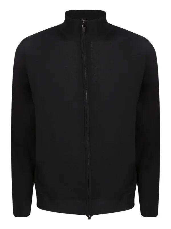 Canali Zip-up High Collar Cardigan - Black