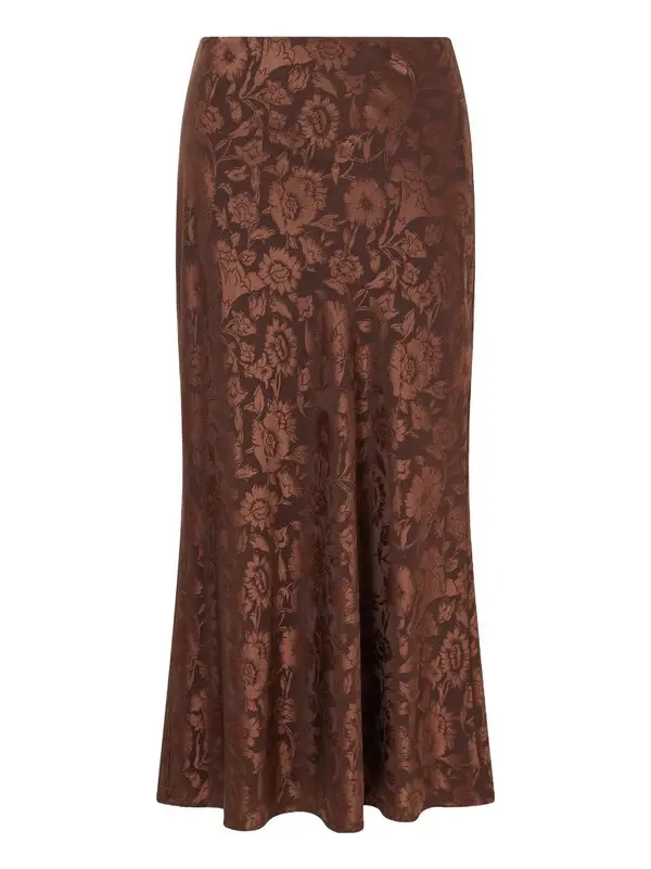 Veronica Beard Floral-jacquard Silk-blend Satin Midi Skirt - Brown