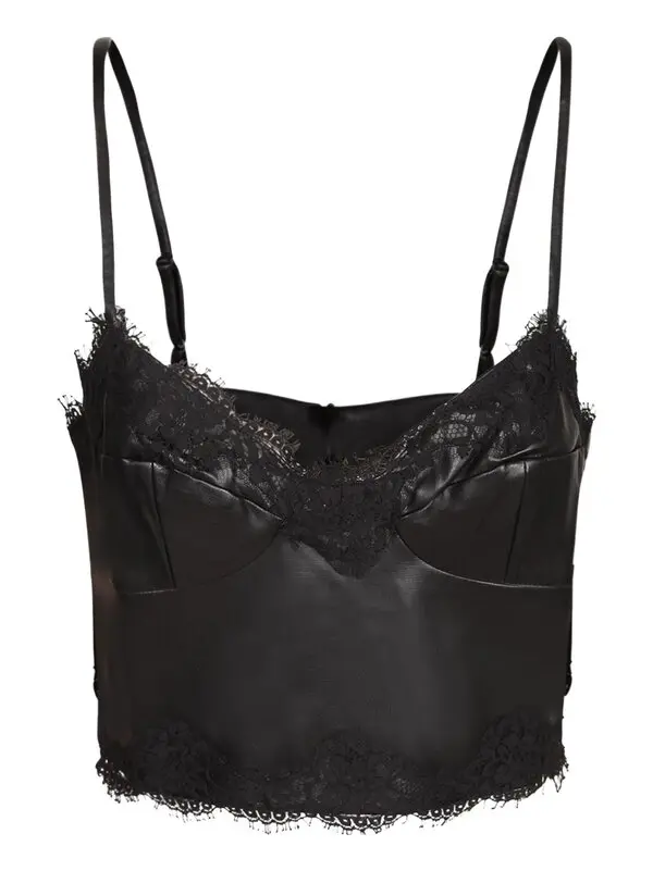ERMANNO FIRENZE Lace-trim Leather Tank Top - Black