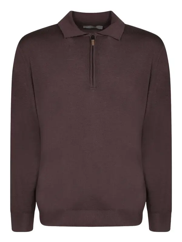 Canali Half-zip Polo-collar Sweater - Brown