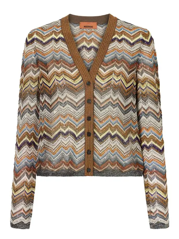 Missoni Striped Metallic Crochet-knit Cardigan - Brown