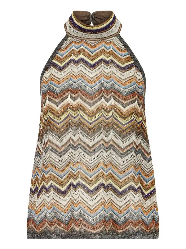 Missoni Striped Metallic Crochet-knit Tank - Nude
