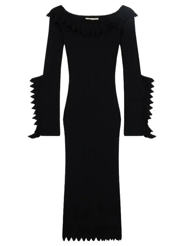 Blumarine Ruffled Off-the-shoulder Midi Dress - Black