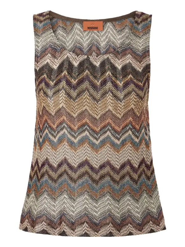 Missoni Striped Metallic Crochet-knit Tank - Brown