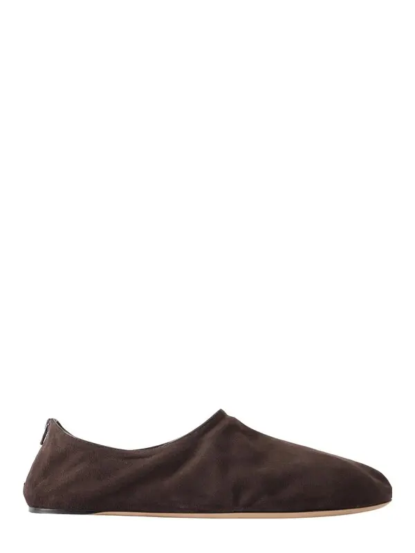 THE ROW Stellene Moka Goat Suede Slippers - Black