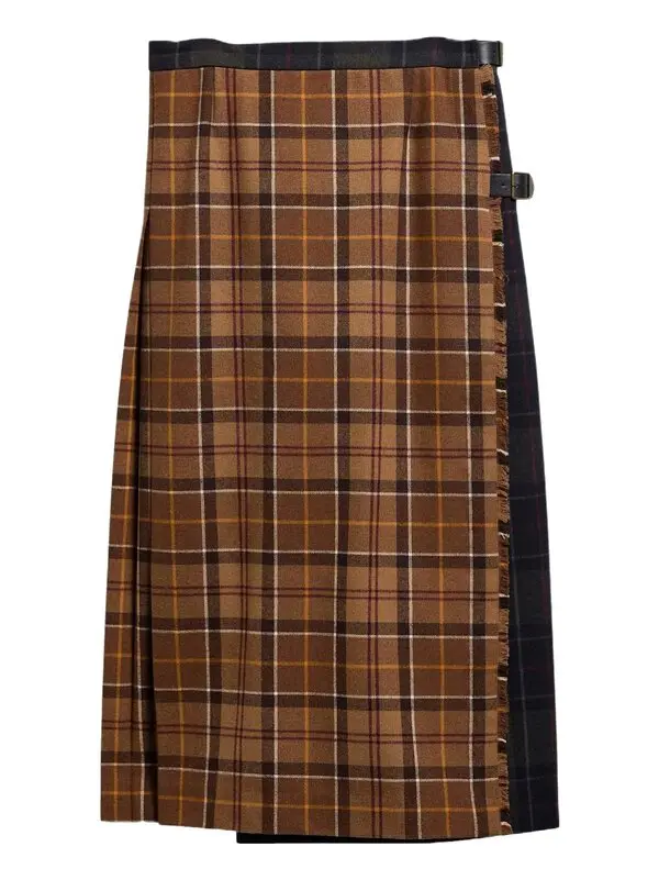 Barbour Pleated Checked Flannel Midi Skirt - Brown