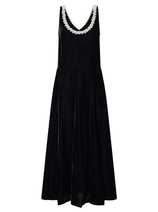 Maria Mcmanus Pearl-trim Maxi Dress - Black