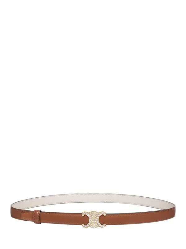 Celine Triomphe Buckle 18mm In Brass With Strass Reversible Strap 18mm In Taurillon - Brown