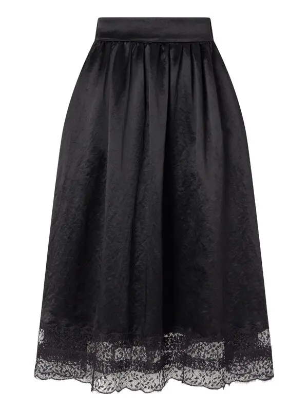 Maria Mcmanus Lace-trimmed Crinkled Satin Midi Skirt - Black