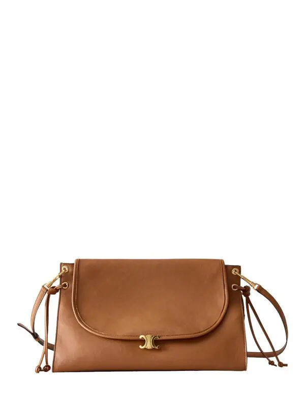 Celine Soft Triomphe Wedge In Supple Shiny Lambskin - Brown