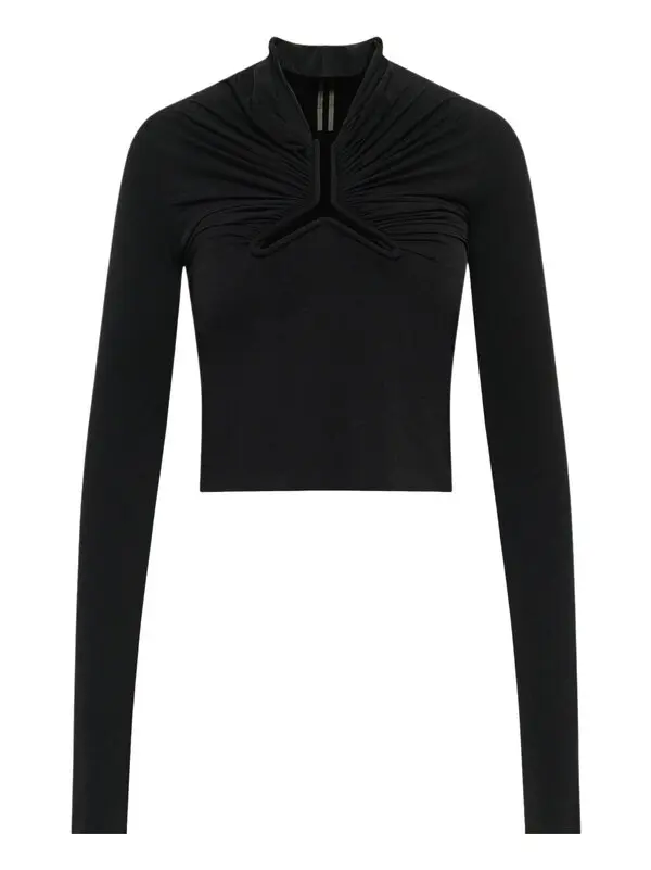 Rick Owens High Neck Cut-out Ruched Top - Black