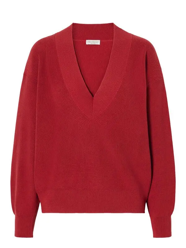 Brunello Cucinelli Ribbed Cotton Sweater - Red