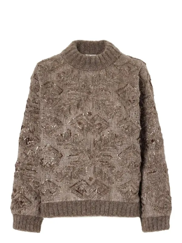 Brunello Cucinelli Sequin-embellished Jacquard Sweater - Brown