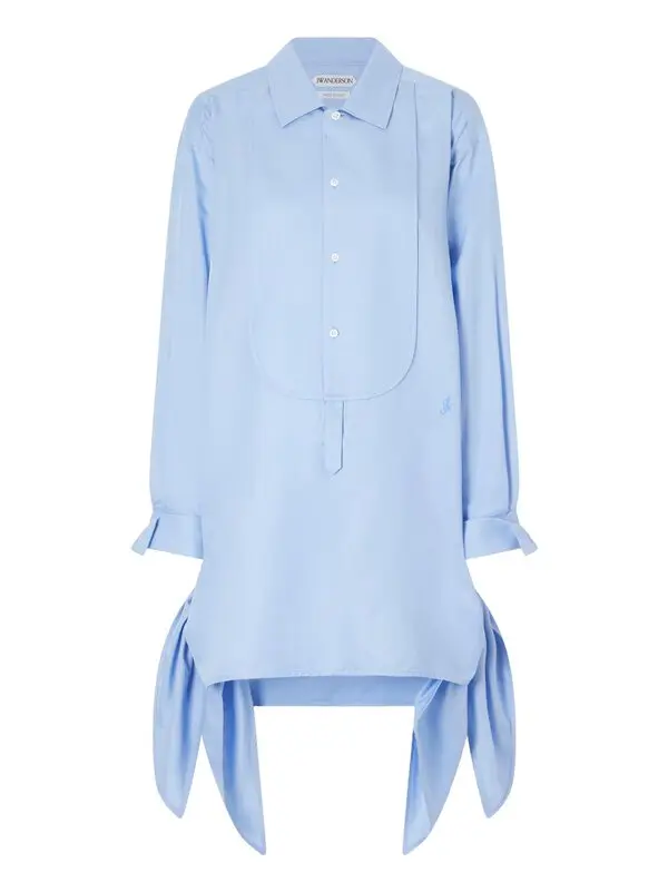 JW Anderson Tie-detailed Logo-embroidered Cotton And Silk-blend Poplin Mini Dress - Blue